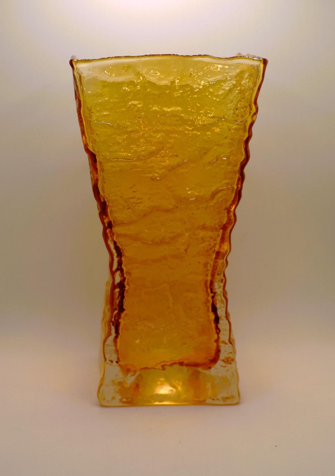 Vintage Mid Century Amber Ice Bark Vase - 8 Inches Tall - Etsy