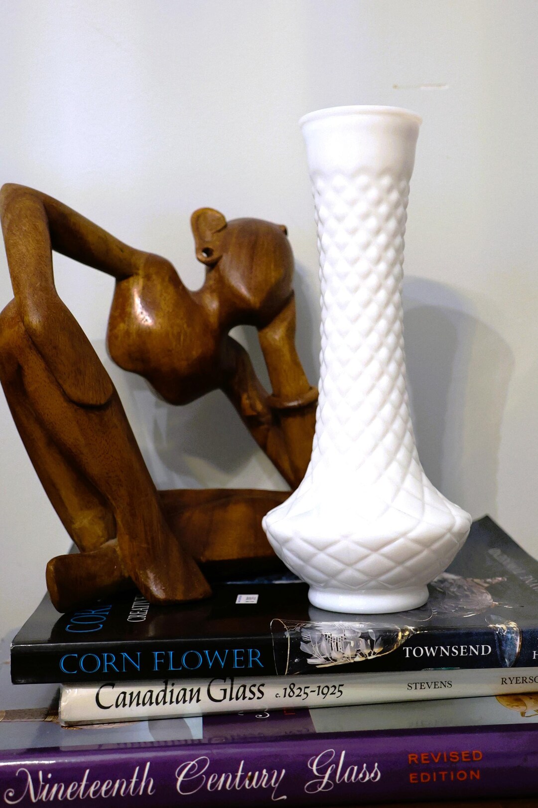 Randall Diamond Point Milk Glass Vase - 9 Inches Tall - Etsy