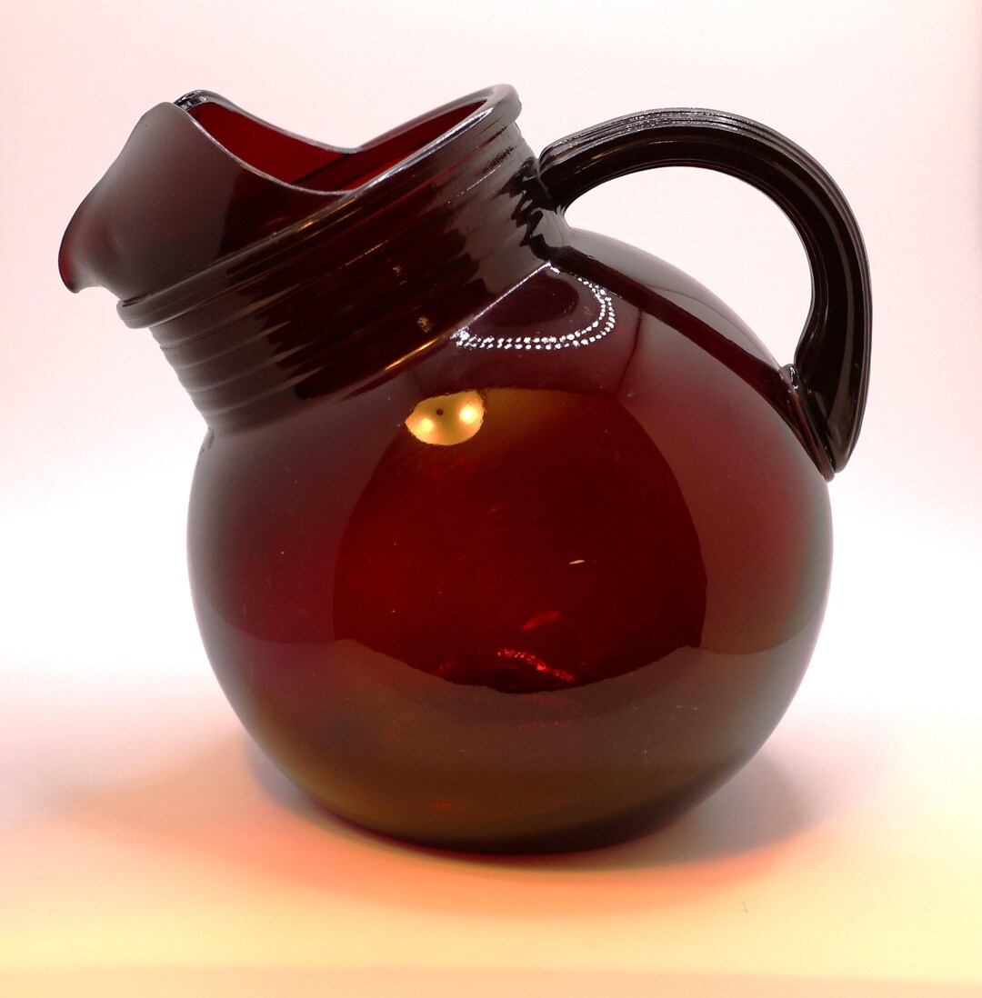 Vintage Anchor Hocking Ruby Red Glass Tilt Ball Pitcher - Etsy