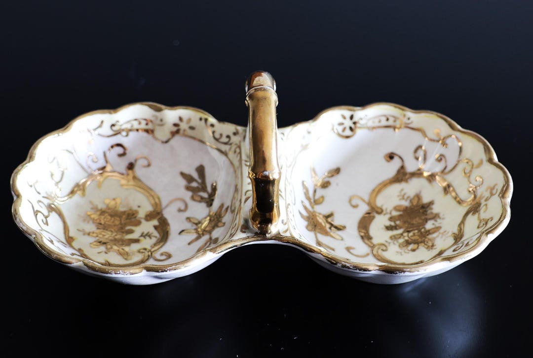 Vintage Hand Painted Japan Divided Porcelain Condiment or Trinket Dish ...