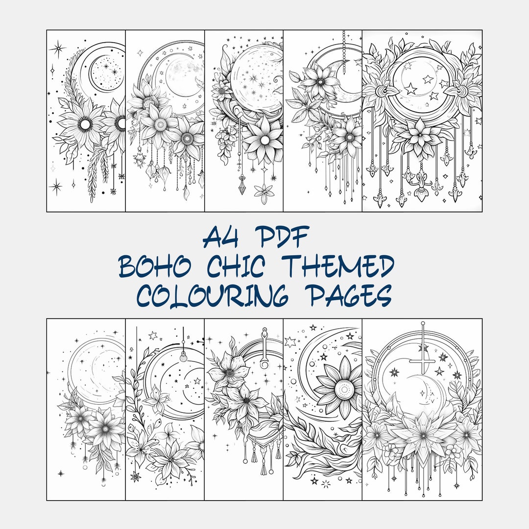 Boho Chic Moon Colouring Pages PDF | 10 Bohemian Printable Colouring ...