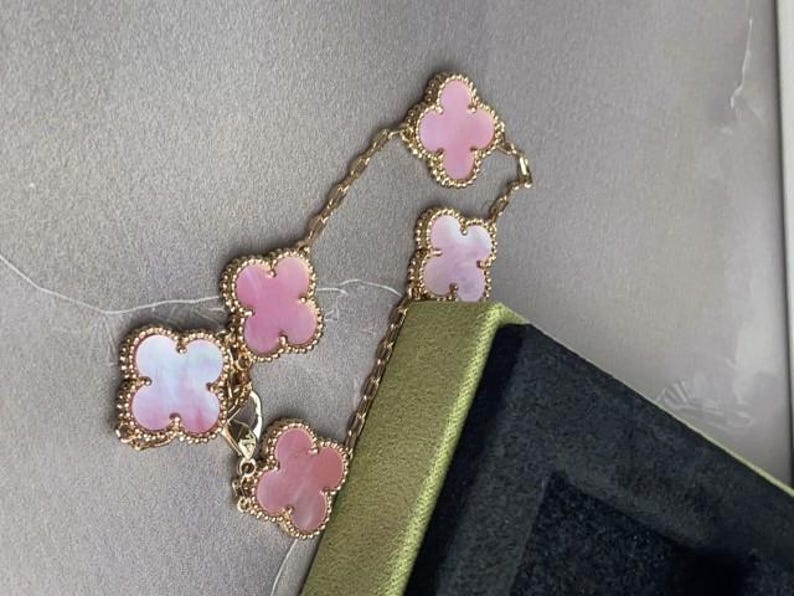 Van Cleef & Arpels 18k Gold Alhambra Pink Five Motif Chain Bracelet ...