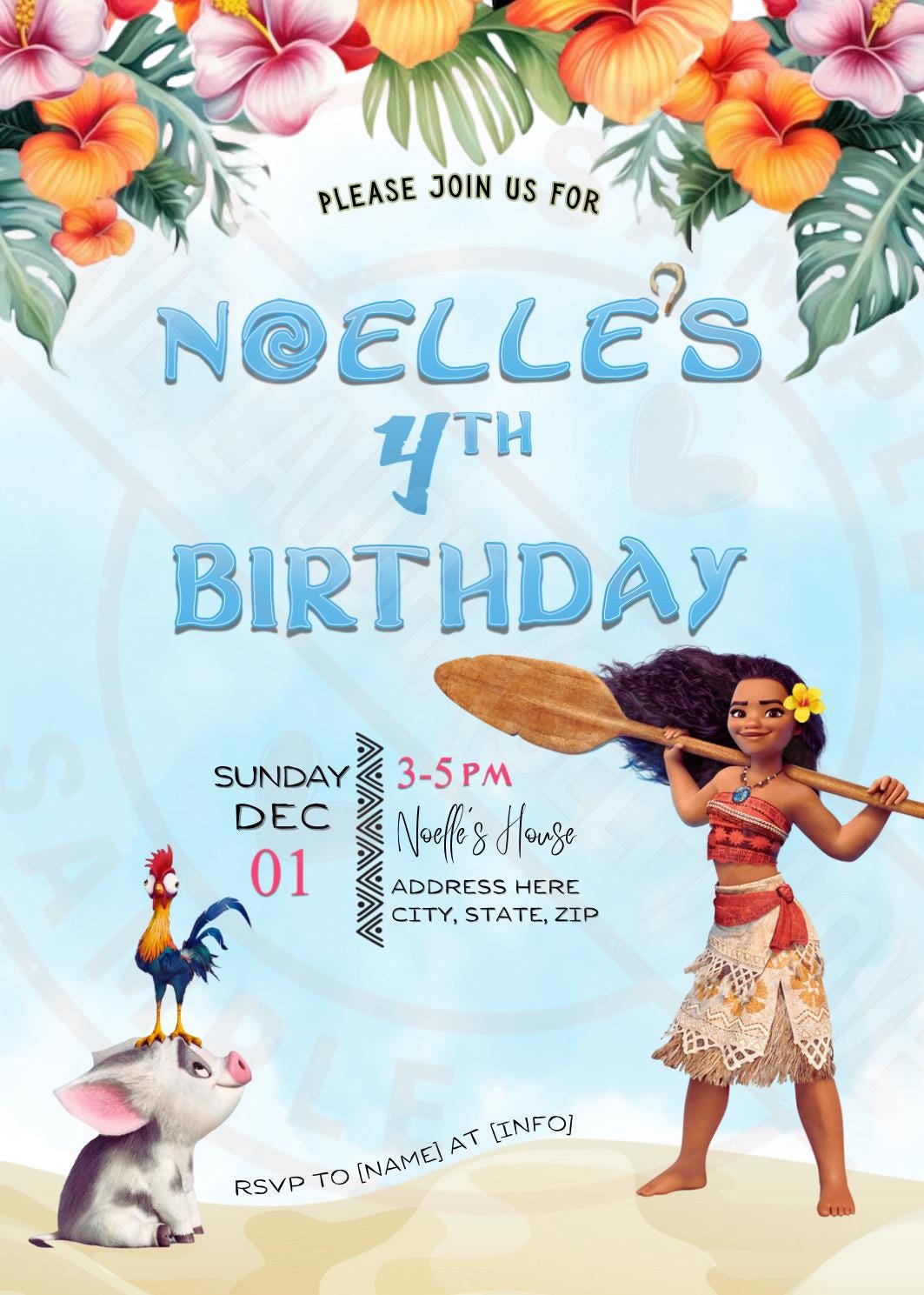 Moana Style Birthday Party Invitation, Moana Themed Party, Moana Themed ...