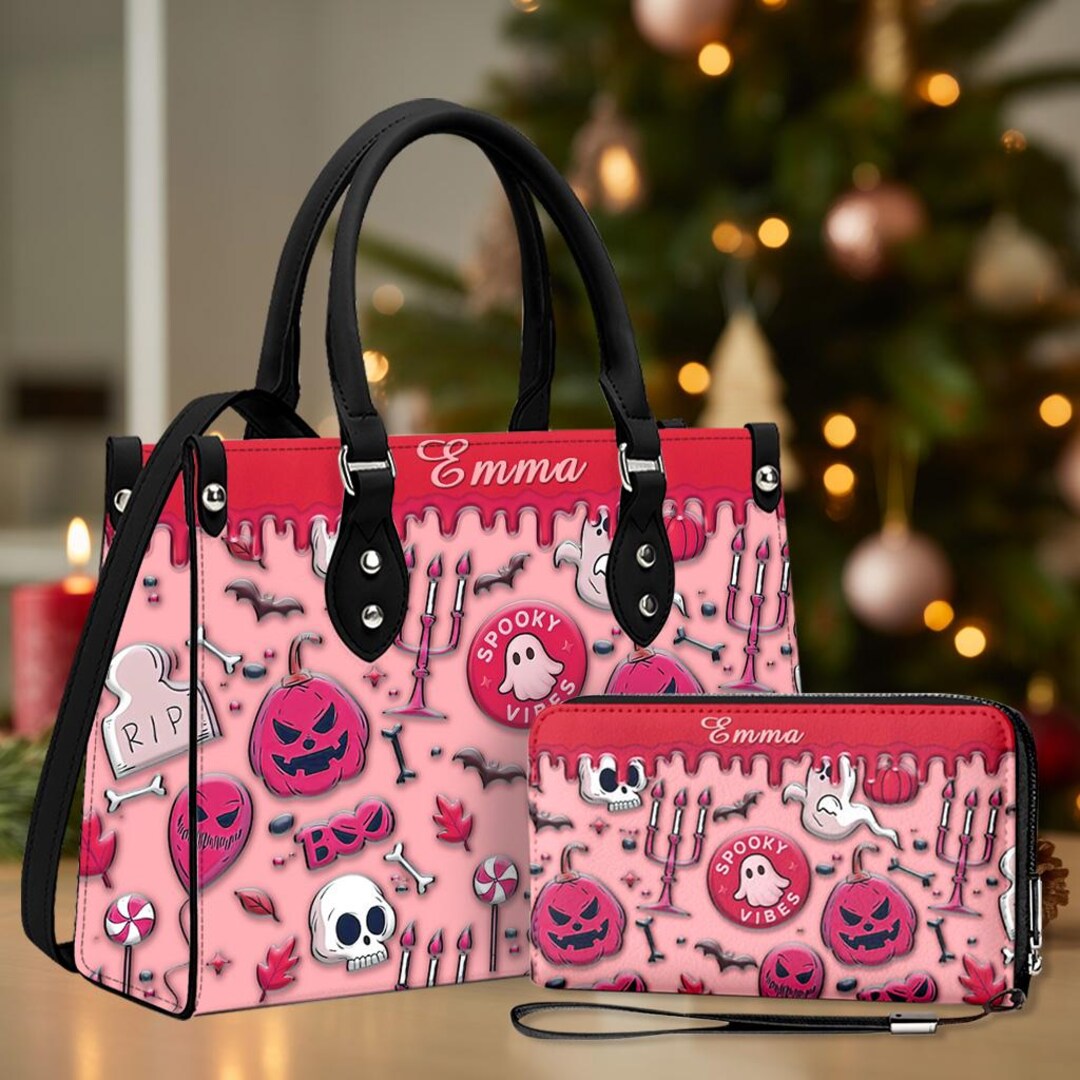 Spooky Vibe Faux Inflated Leather Tote Bag, Leather Wallet, Ghost ...