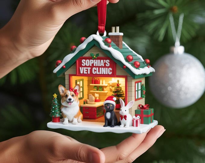 Charming Miniature Vet Clinic Ornament, Custom Animal Hospital ...