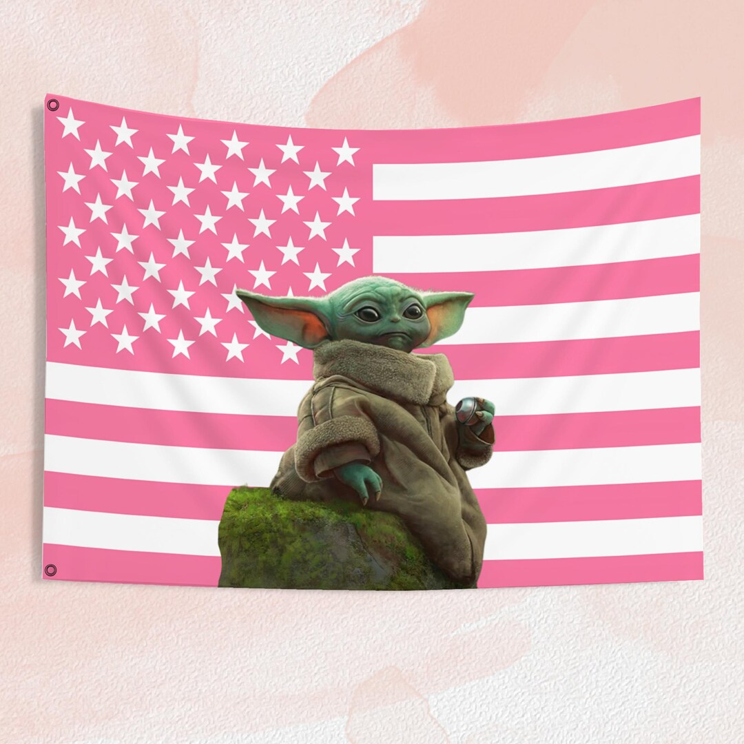 Grogu | Pink Flag | Star Wars Baby Yoda Tapestry | the Mandalorian ...