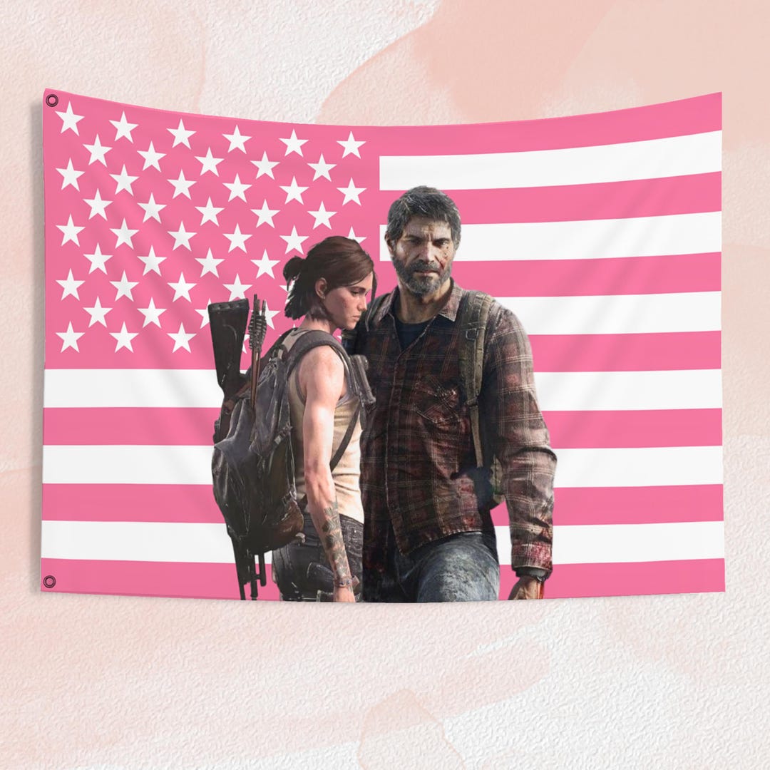 Ellie | Joel | Pink Flag | the Last of Us Tapestry | Gaming Room Decor ...