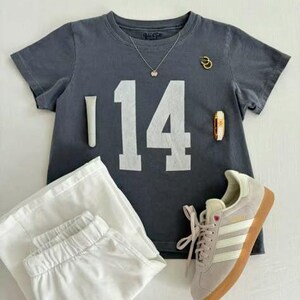 Trendy Navy Blue Baby Tee With Number 14 | Perfect for Women and Young ...