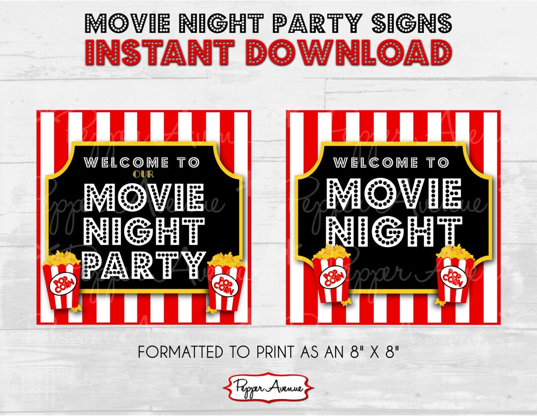INSTANT DOWNLOAD Movie Night Welcome Signs - Red and Black - DIY ...