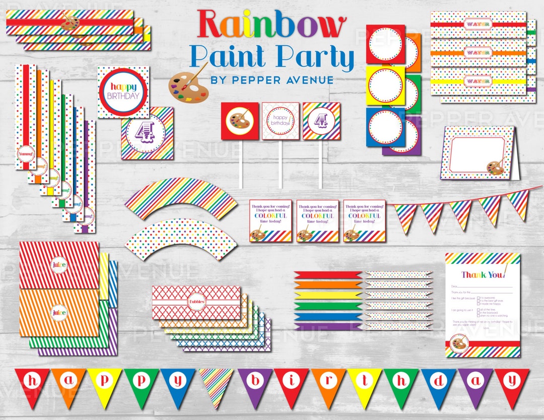 Rainbow Paint Party Package - Instant Download - Printable PDF Files - Etsy