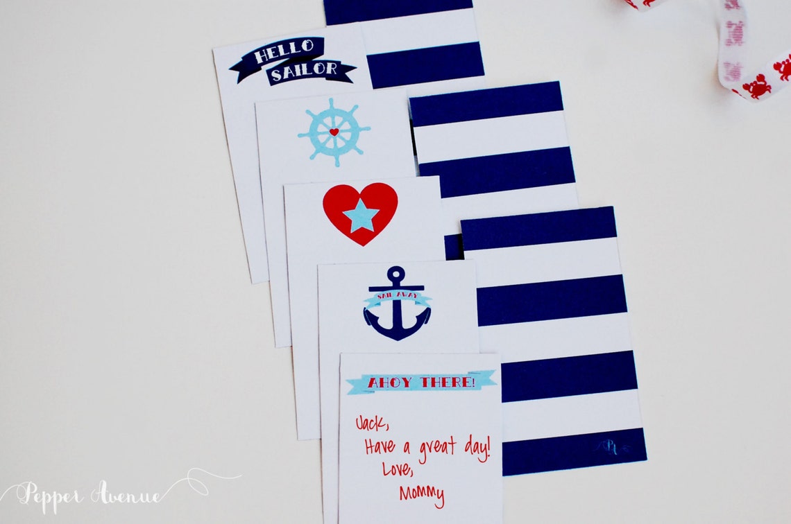 Back to School Nautical Lunch Box Notecards - Digital File Instant ...