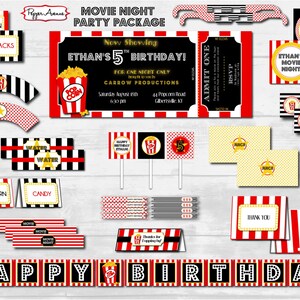 Movie Night Labels - INSTANT DOWNLOAD Food Labels or Drink Labels - Red ...