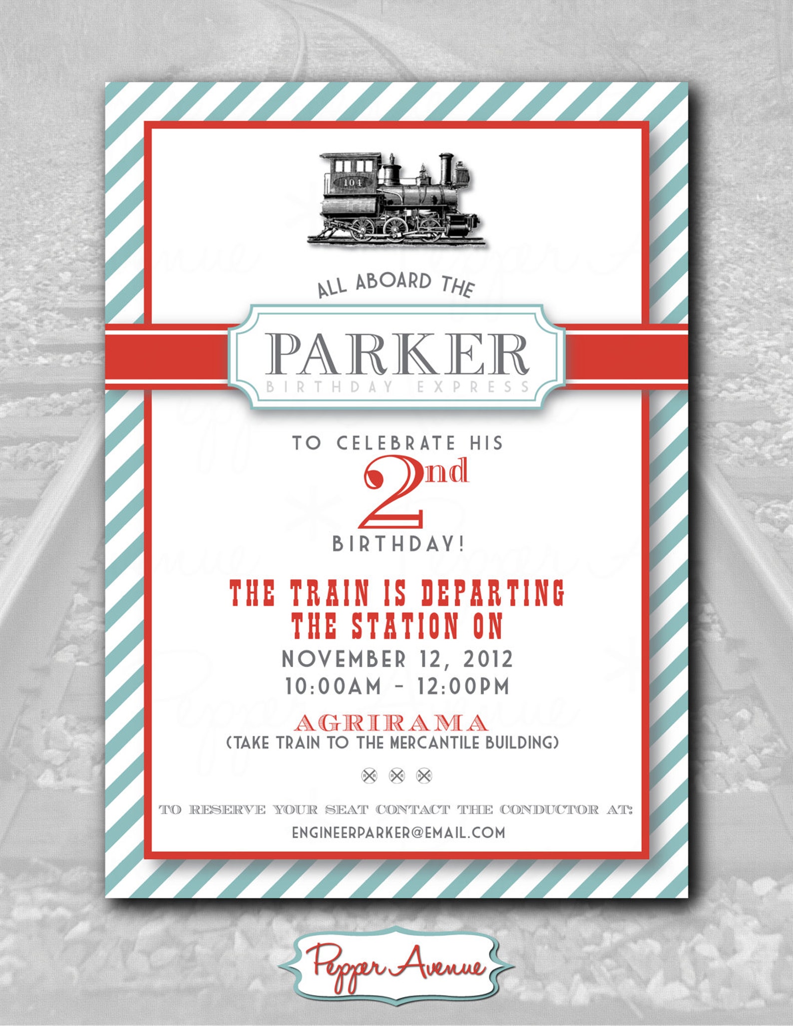 Vintage Modern Train Birthday Party Package - INSTANT DOWNLOAD ...