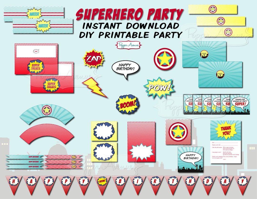 Comic Superhero Birthday Party Package - Ready to Print PDF Files ...