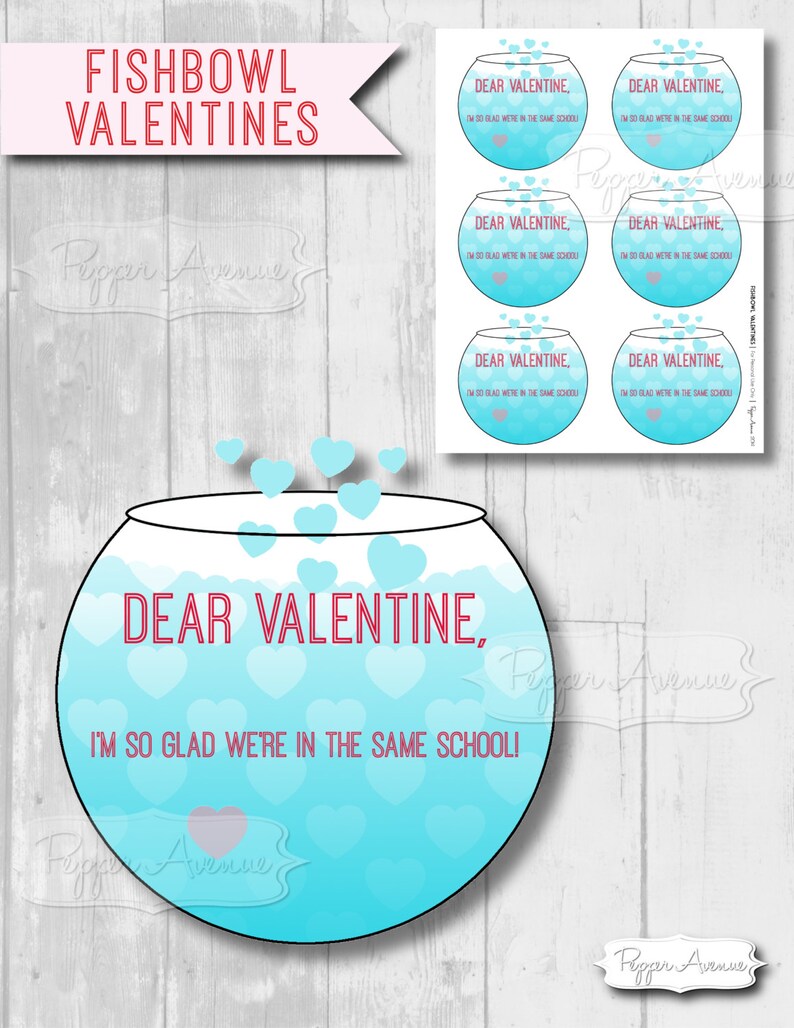 Fish Bowl 'same School' Valentines Day Favors - INSTANT DOWNLOAD ...