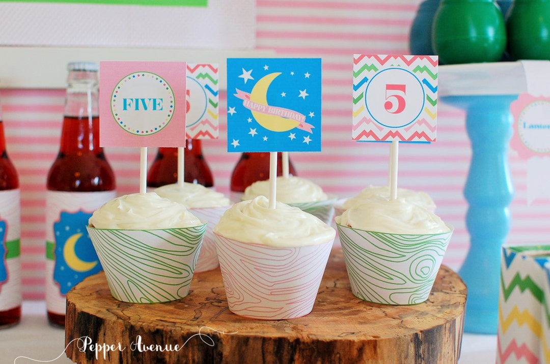 Moon Party Cupcake Toppers -camping, Glamping, Sleepover - Instant ...