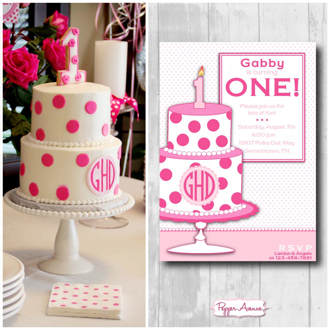 Pink Polka Dot Party Invitation Baby Girls 1st Birthday | Etsy