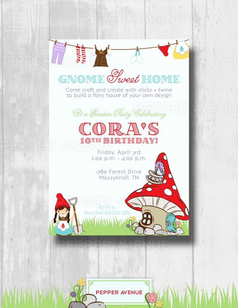 Gnome Home Party Invitation DIY Printable PDF File Craft | Etsy