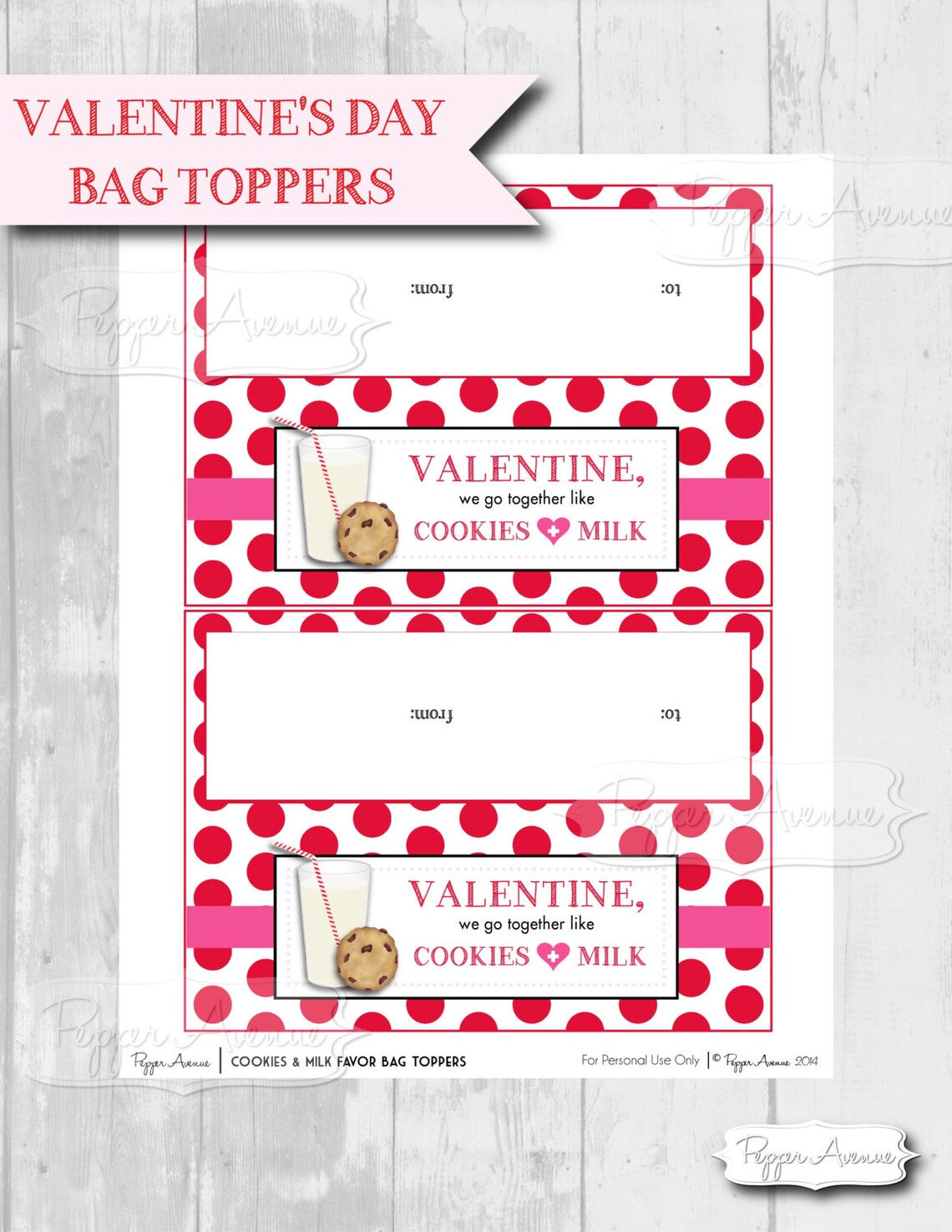 INSTANT DOWNLOAD - Valentine's Day Cookies & Milk Bag Toppers - Treat ...