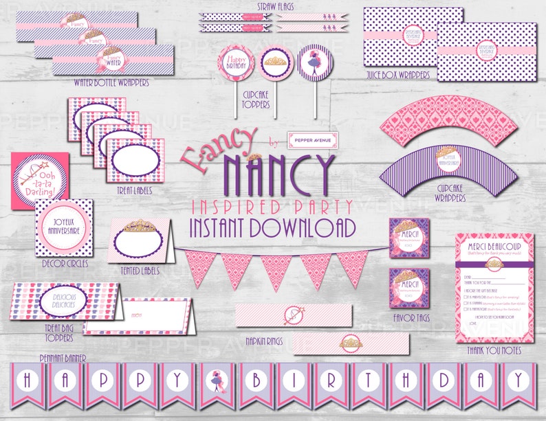 Fancy Nancy Inspired Cupcake Toppers - Fancy Nancy Party Ages 3, 4, 5 ...