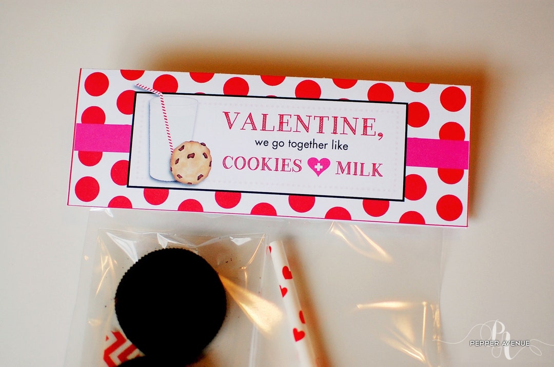 INSTANT DOWNLOAD - Valentine's Day Cookies & Milk Bag Toppers - Treat ...