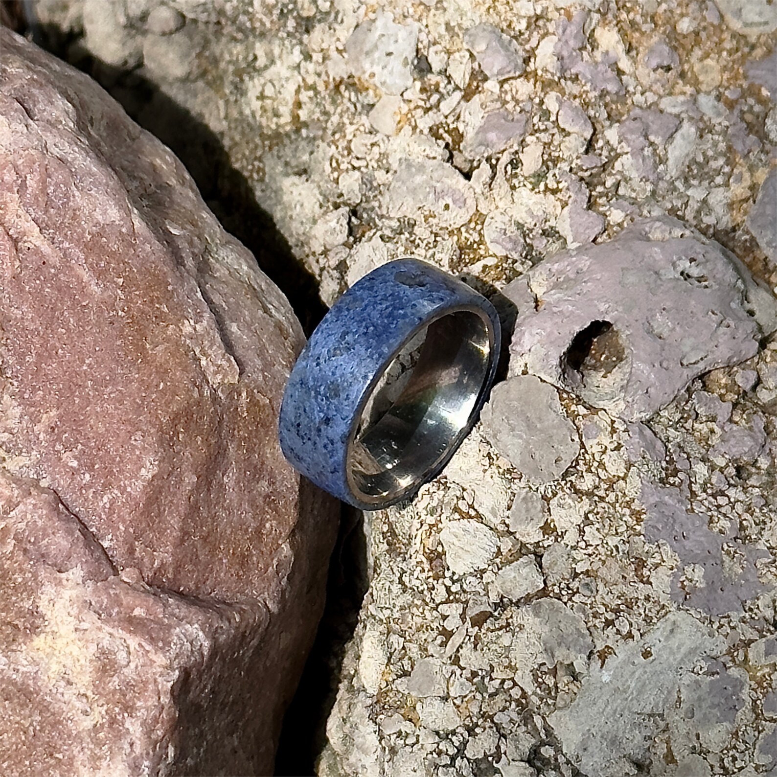 Solid Dumortierite Ring, Solid Rock Band Ring, Solid Mineral Band Ring ...