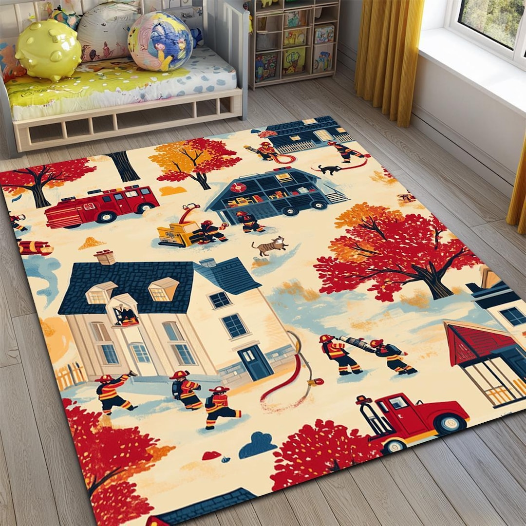 Firefighter Kids Room Rug, Playroom Carpet - Etsy