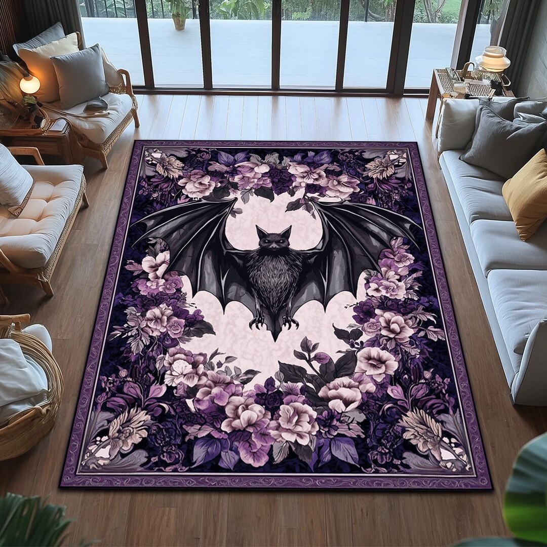 Washable Goth Rug for Gothic Home Decor, Purple Rococo Rug, Dark ...