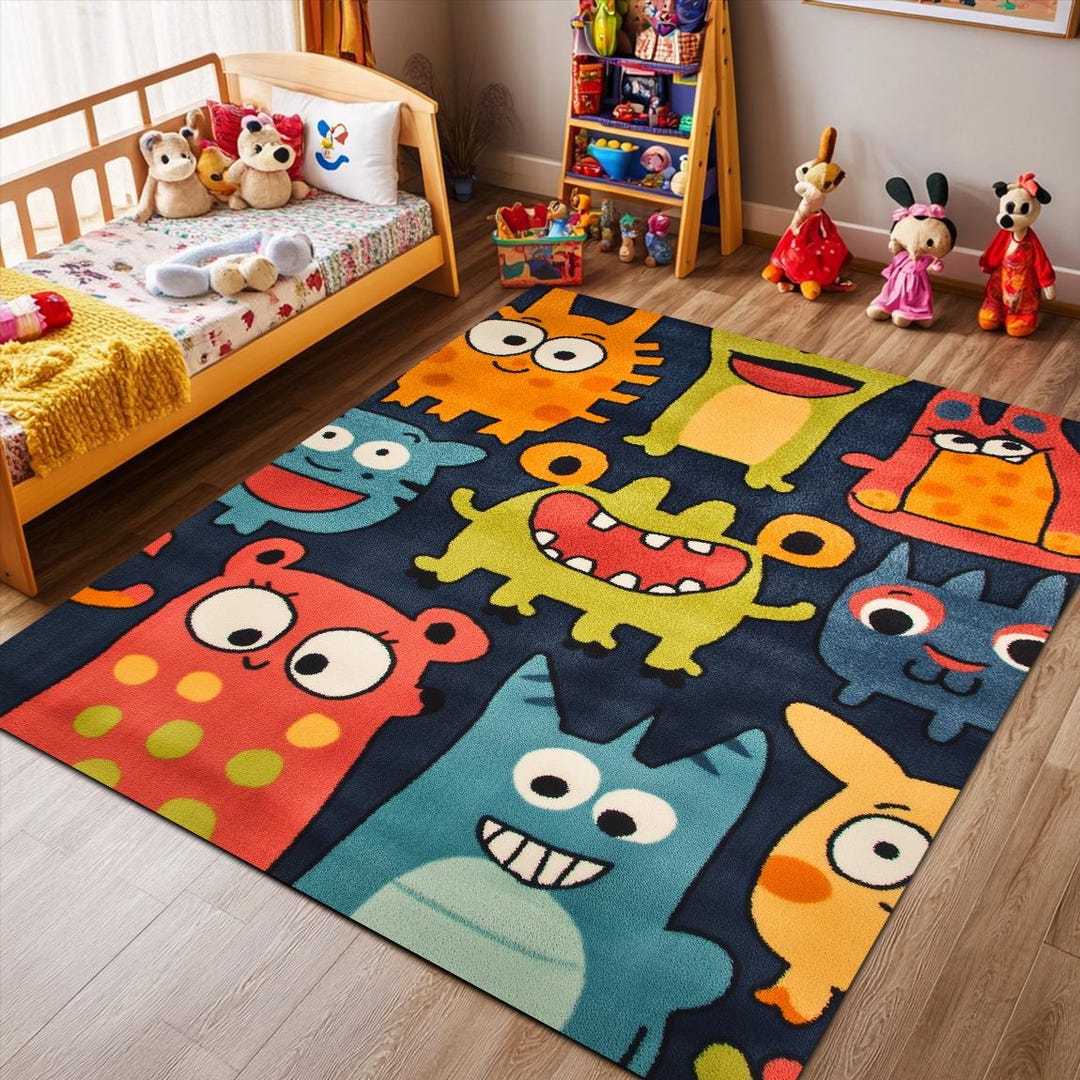Cartoon Characters Rug, Kids Rug, Playroom Rug, Nursery Rug, Baby Play ...