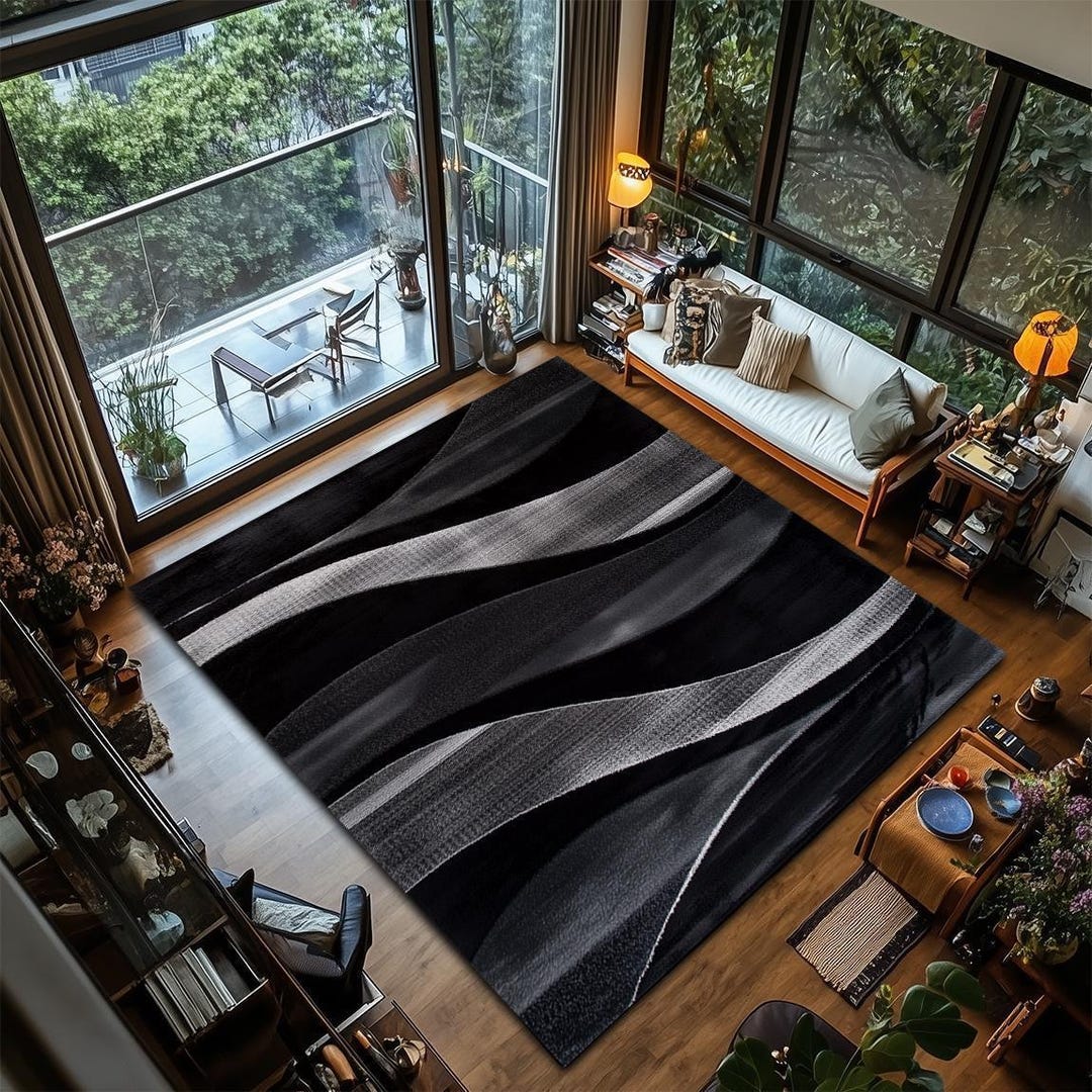 Black Abstract Area Rug, Modern Washable Designer Rug - Etsy