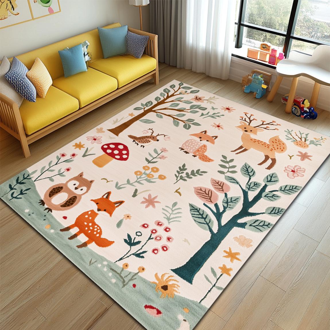 Fox Woodland Rug, Forest Animal Decor, Nature Inspired Area Rug ...