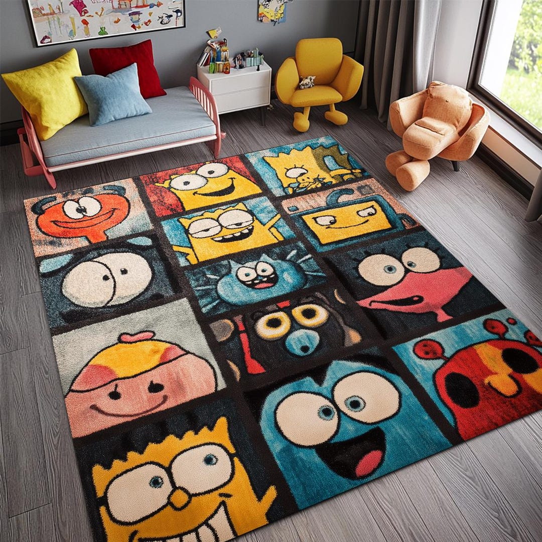 Cartoon Characters Kids Room Rug, Children's Area Rug, Playful Nursery ...