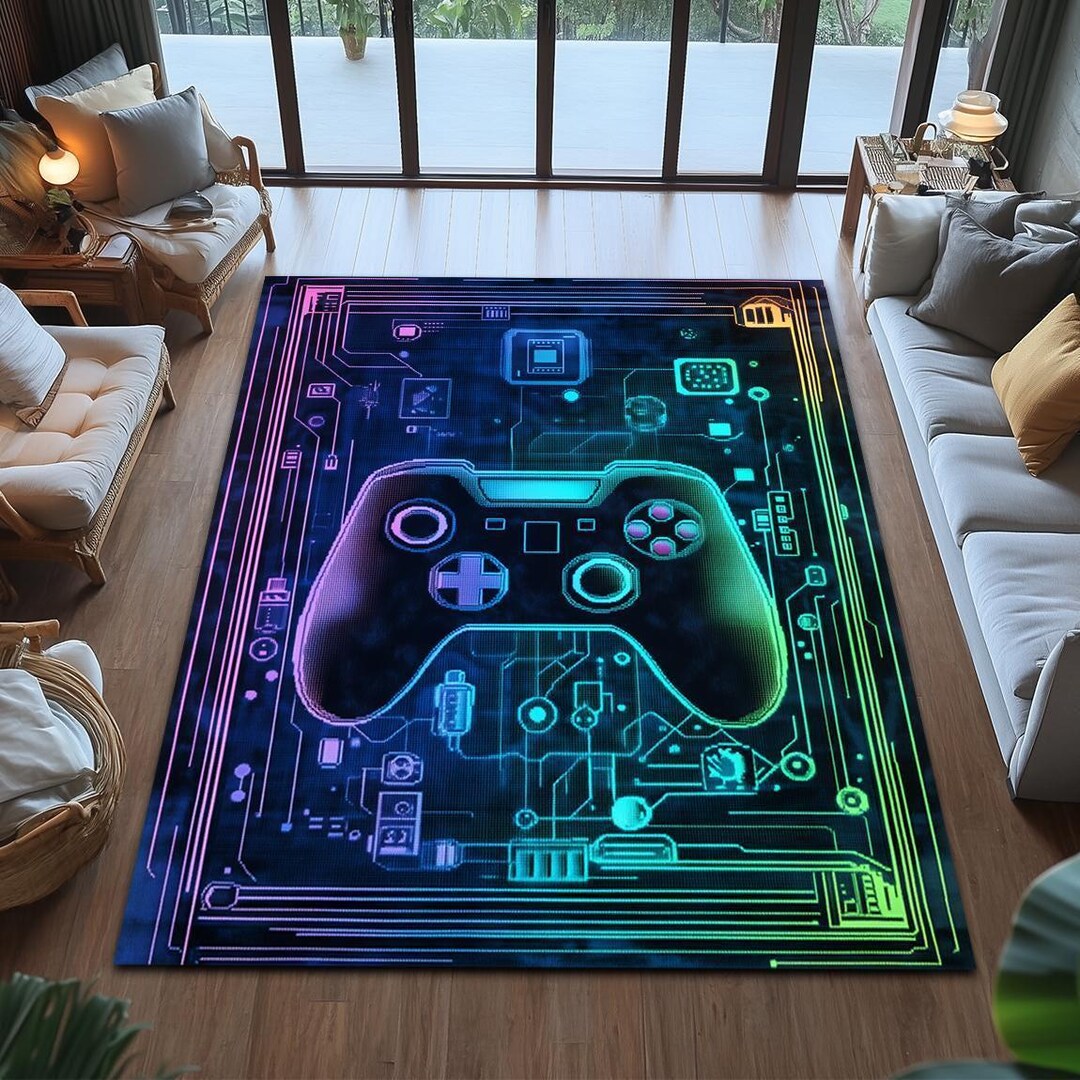 Personalized Gamer Room Rug, Neon Circuit Design - Etsy