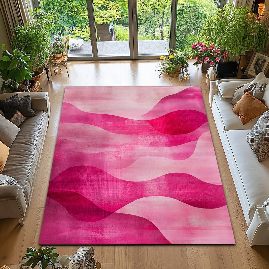 Pink Abstract Rug, Pink Moraccon Rug, Abstract Area Rug, Washable Rug ...