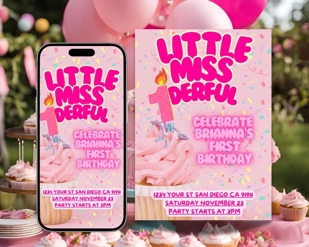 Editable Little Miss Wonderful Invitation Template, Baby Girls First ...