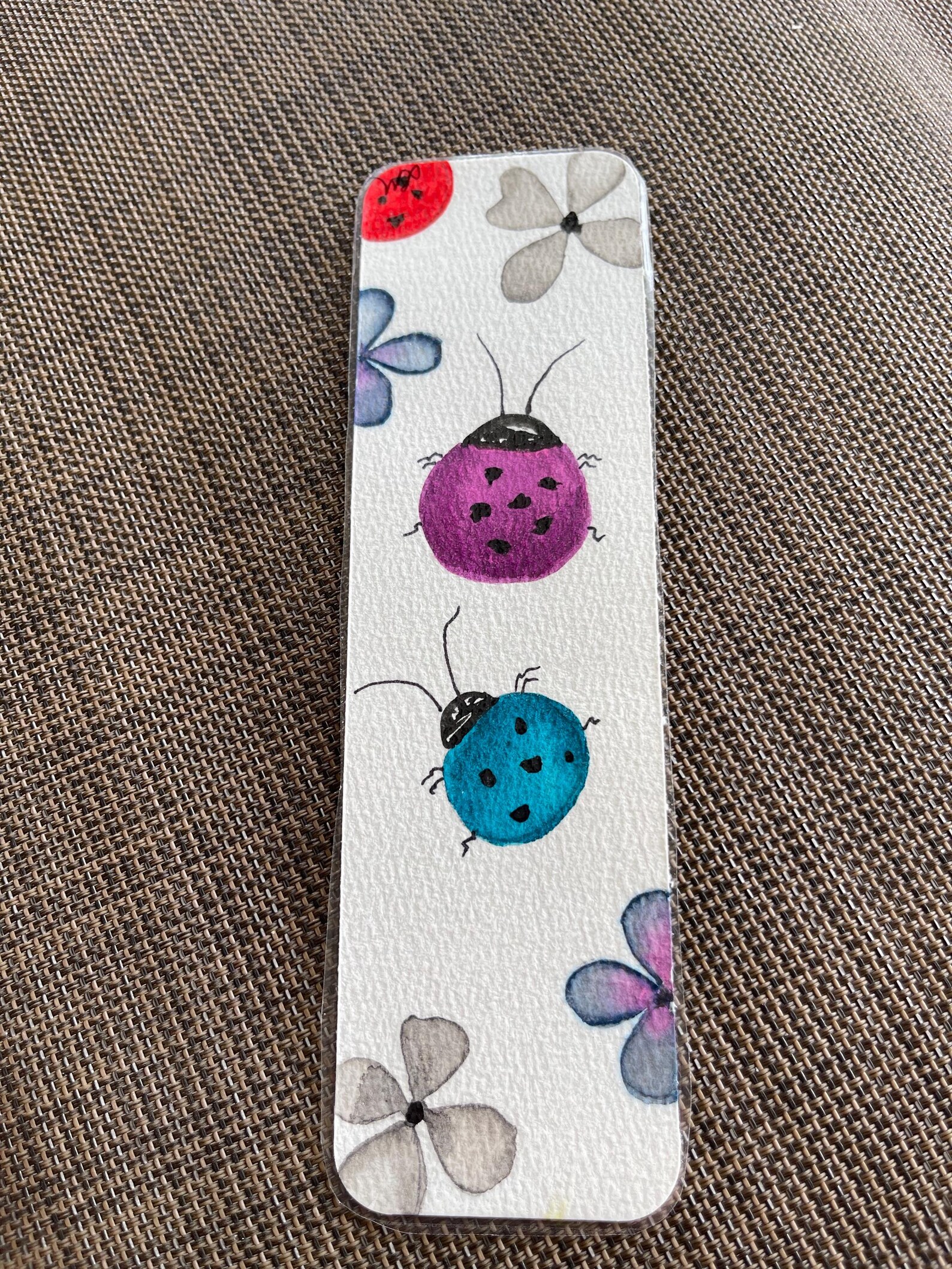 Handmade Laminated Watercolor Bookmark: Floral Ladybug Design - Etsy