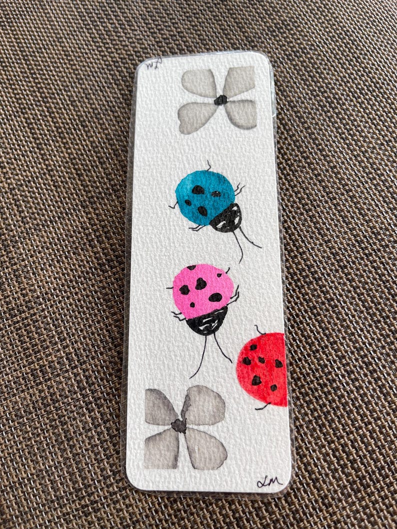 Handmade Laminated Watercolor Bookmark: Floral Ladybug Design - Etsy