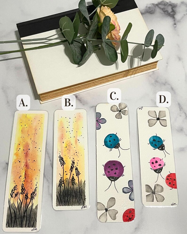 Handmade Laminated Watercolor Bookmark: Floral Ladybug Design - Etsy