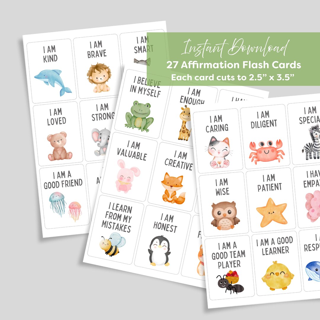 27 Affirmation Printable Flash Cards 2.5”x3.5" | Emotional Development ...