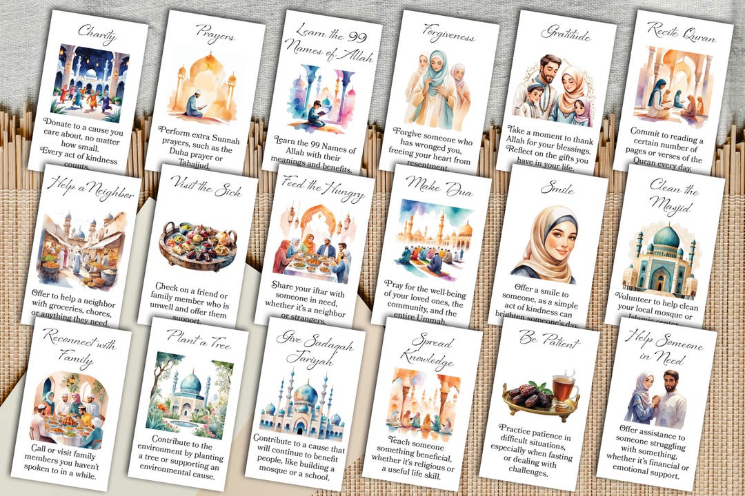 30 Ramadan Good Deeds Printable Flash Cards 3”x5" | Ramadan Compassion ...
