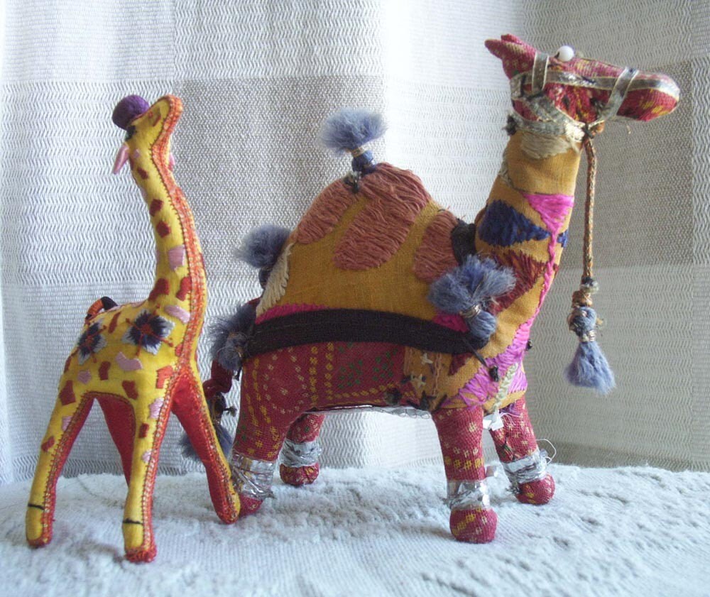 Two Vintage Fabric Patchwork Stuffed Animals Camel Giraffe | Etsy