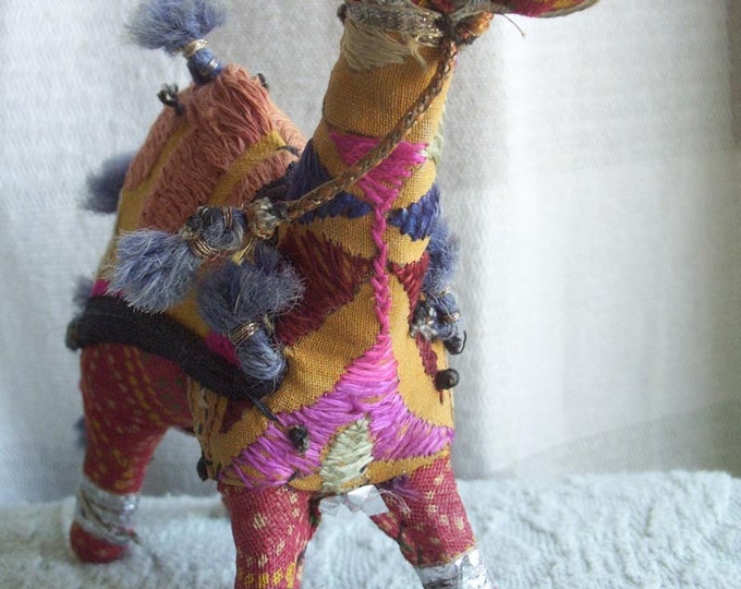 Two Vintage Fabric Patchwork Stuffed Animals Camel Giraffe Hand ...