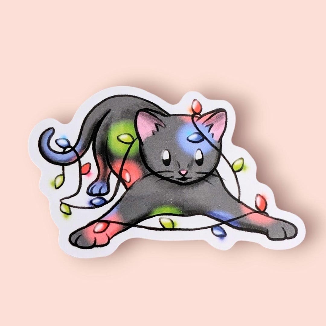 Cute Grey Cat Sticker, Gift for Cat Lovers, Cartoon Vinyl Stickers ...