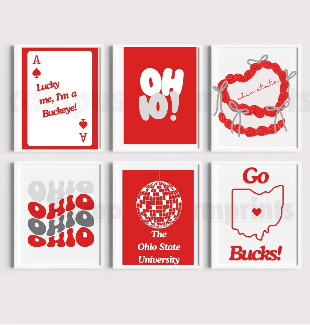 Ohio State University Prints Set of 6 1 Free Bonus Print Buckeyes Ohio ...
