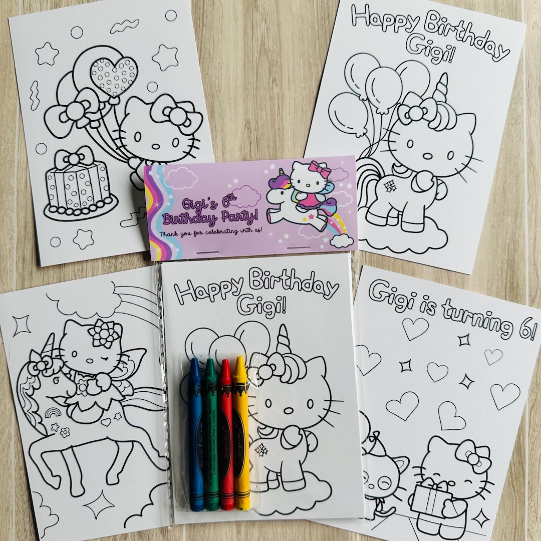 Hello Kitty Coloring Pages: Birthday Party Favors, Crayola Crayons - Etsy