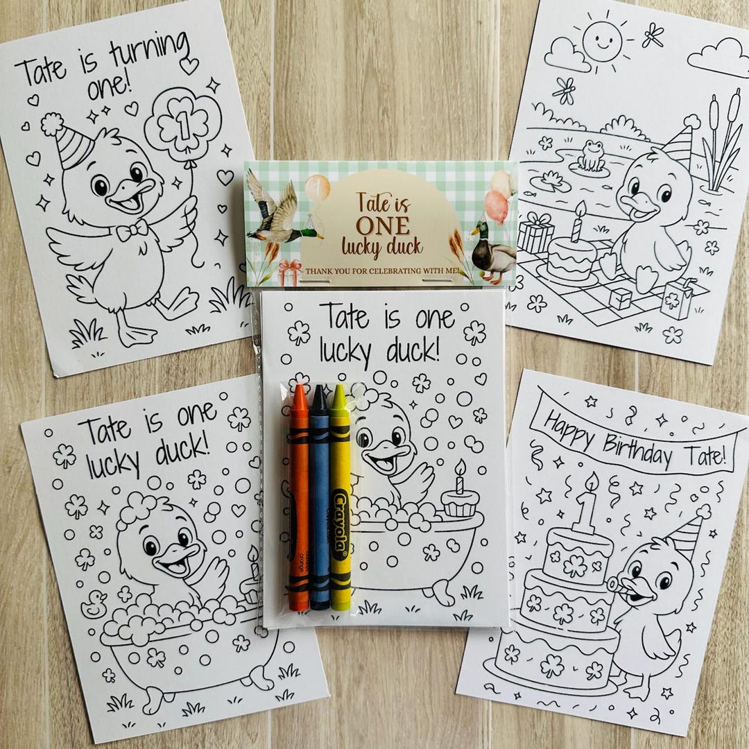 One Lucky Duck Birthday Party Favor, Duck Coloring Pages - Etsy