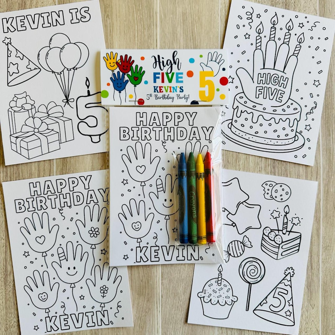 High Five Birthday Coloring Pages With Crayons, Fifth Birthday Party ...