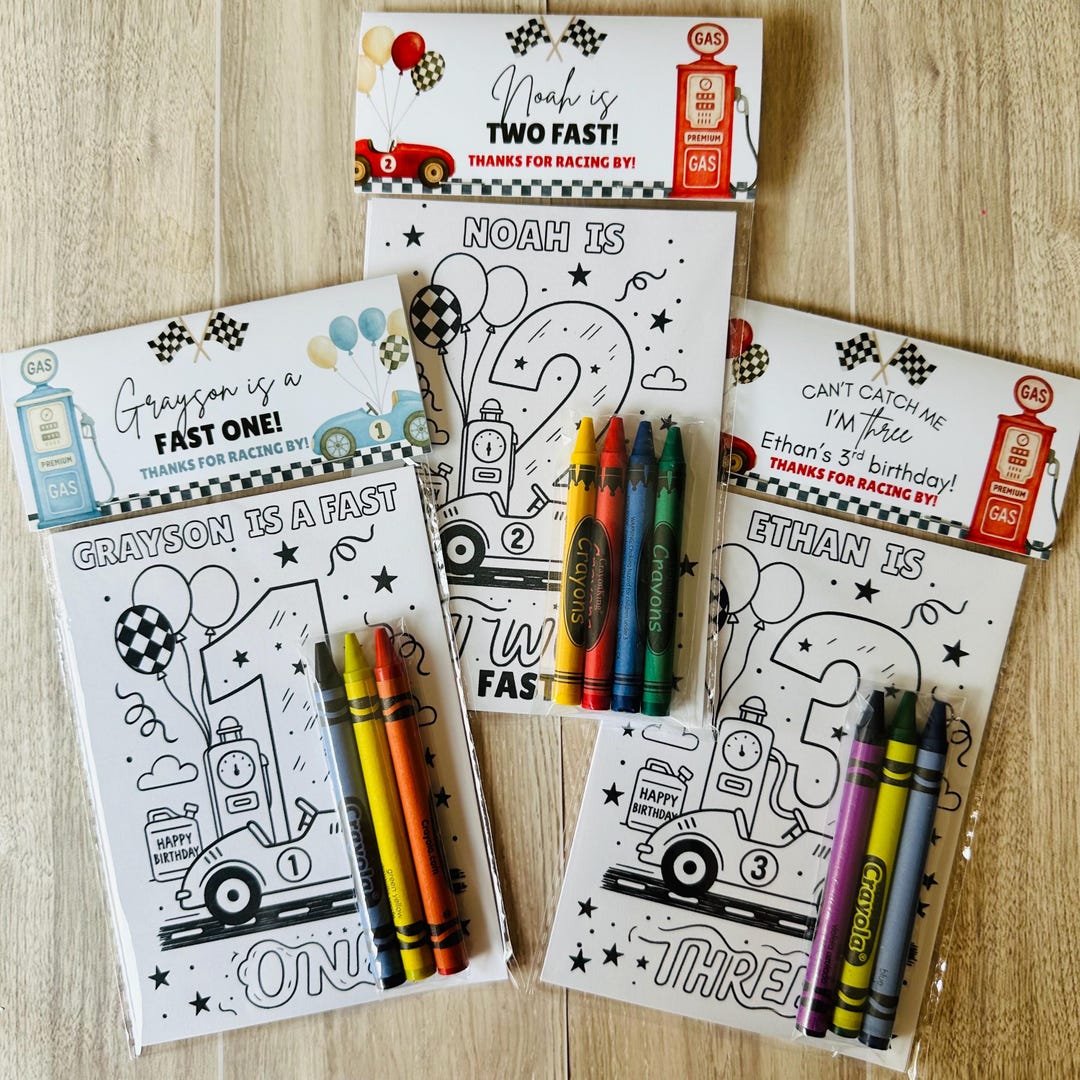 Retro Race Car Birthday Favor – Fast One, Two Fast & Any Age Coloring ...