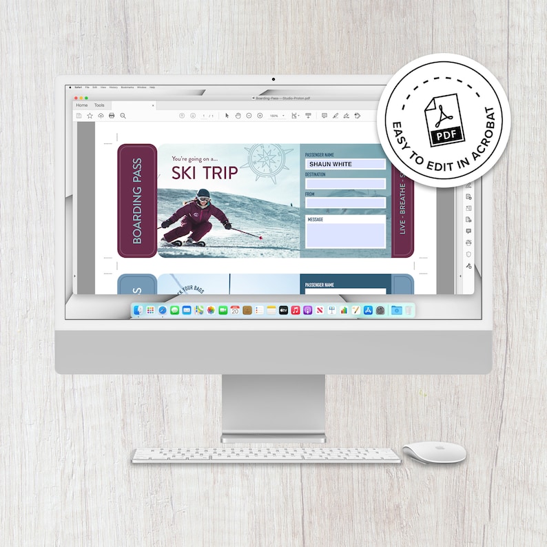 Skiing & Snowboarding Printable Surprise Trip Tickets Vacation Ticket ...