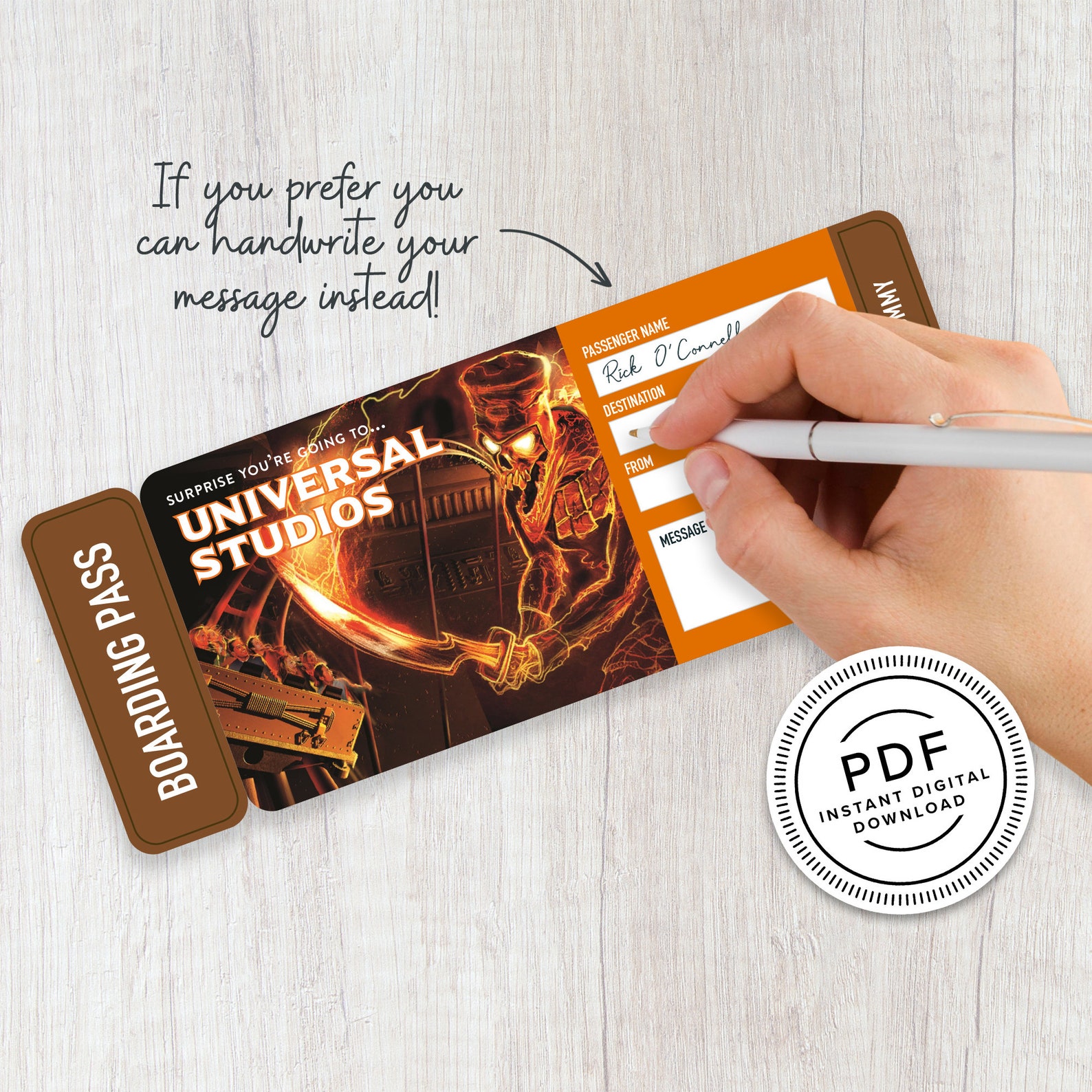 Surprise Universal Studios Trip Ticket - Printable - Vacation Ticket ...